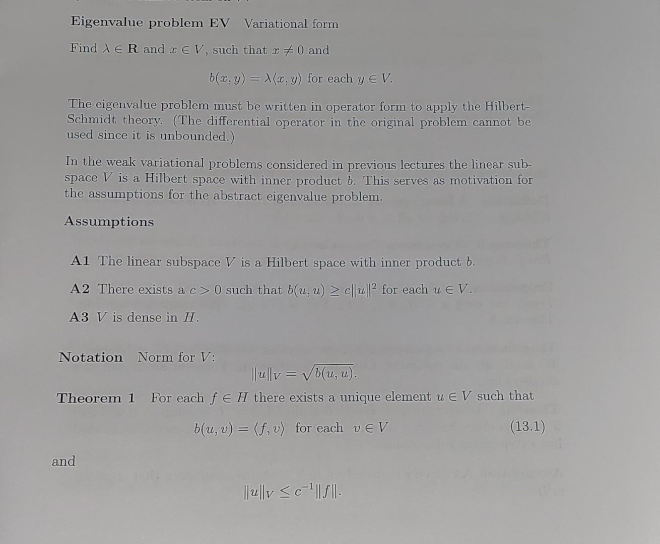 Eigenvalue problem EV Variational form Find λ∈R and | Chegg.com