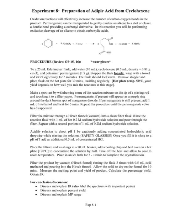 Solved Experiment 8: Preparation of Adipic Acid from | Chegg.com