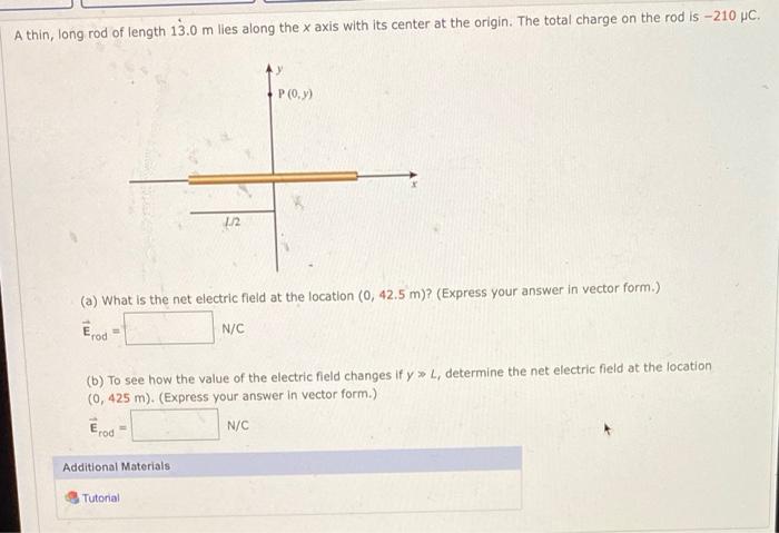 Solved A thin, long rod of length 13.0 m lies along the x | Chegg.com