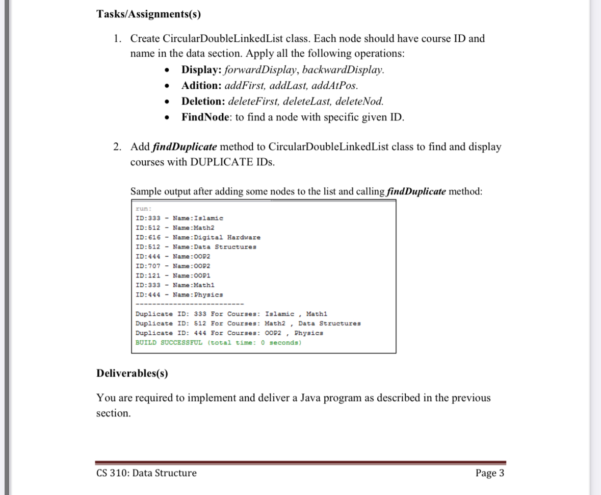 Solved Tasks/Assignments(s)Create CircularDoubleLinkedList | Chegg.com