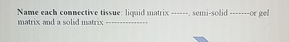 Solved Name each connective tissue: liquid matrix ------, | Chegg.com