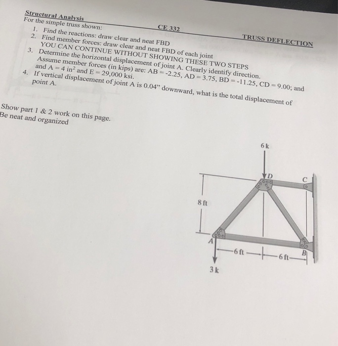 Solved Structural Analysis For the simple truss shown: СЕ | Chegg.com