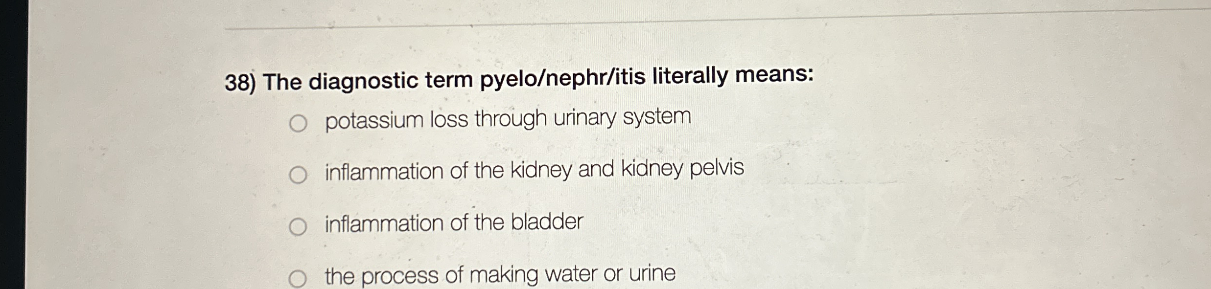Solved The diagnostic term pyelo/nephr/itis literally | Chegg.com