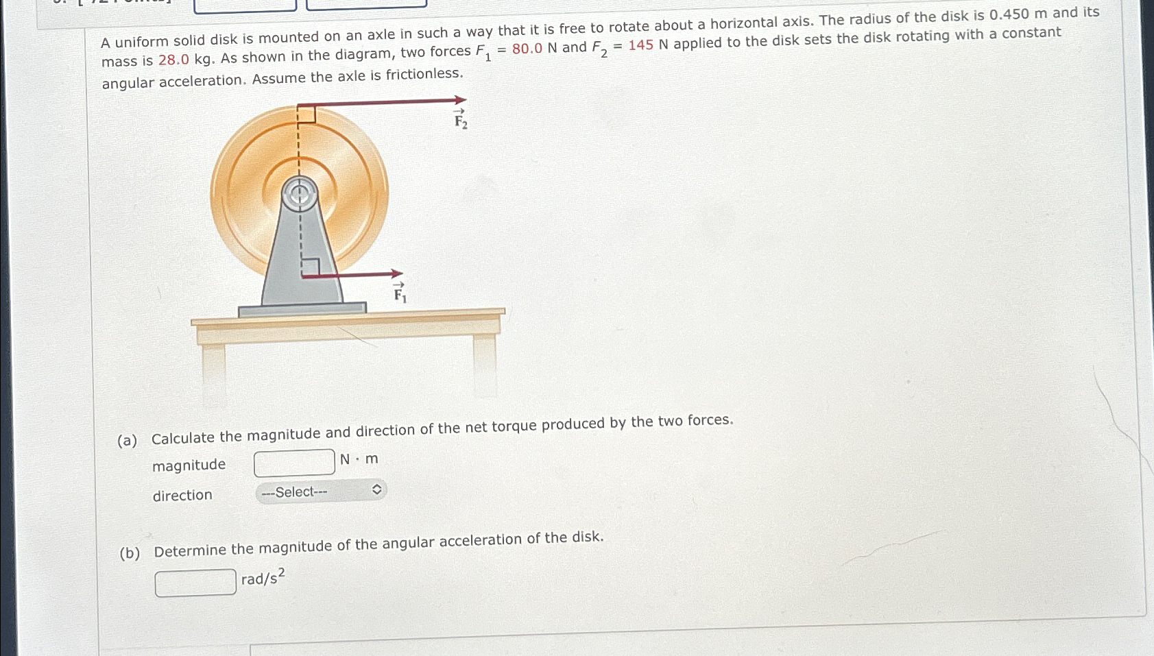 Solved A uniform solid disk is mounted on an axle in such a | Chegg.com