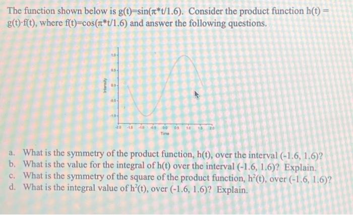 Solved The function shown below is g(t)=sin(π∗t/1.6). | Chegg.com