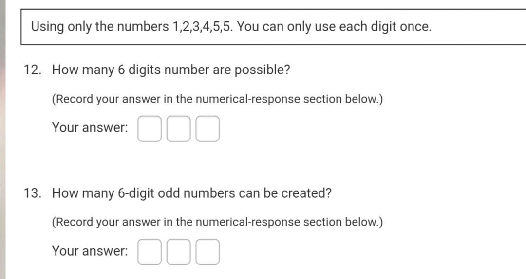 Solved Using only the numbers 1,2,3,4,5,5. You can only use | Chegg.com