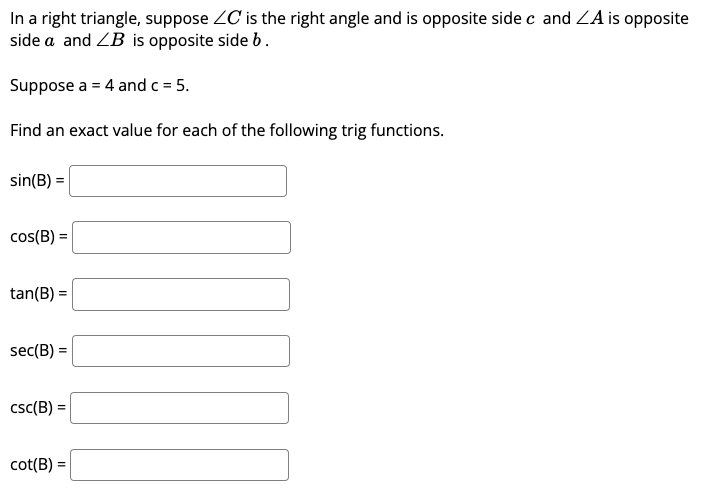 Solved In a right triangle, suppose ??C ﻿is the right angle | Chegg.com