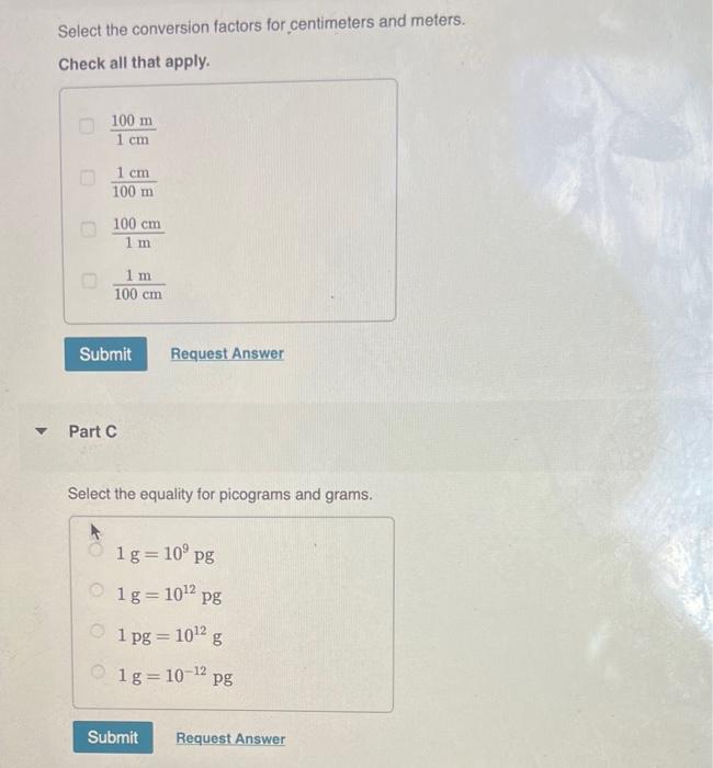Solved Select the conversion factors for centimeters and | Chegg.com