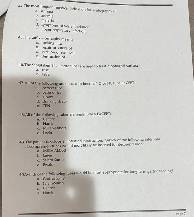 Solved 44. The most frequent medical indication for | Chegg.com