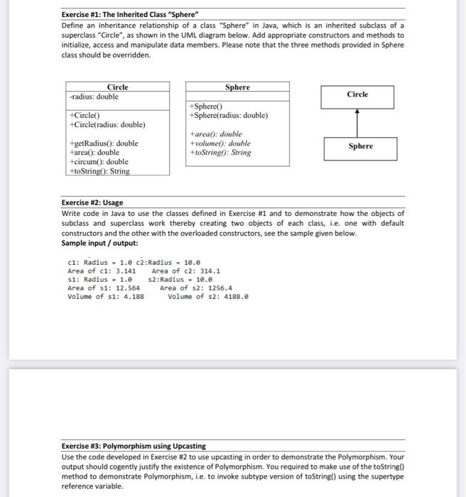 Solved Exercise #1: The Inherited Class "Sphere" Define an | Chegg.com