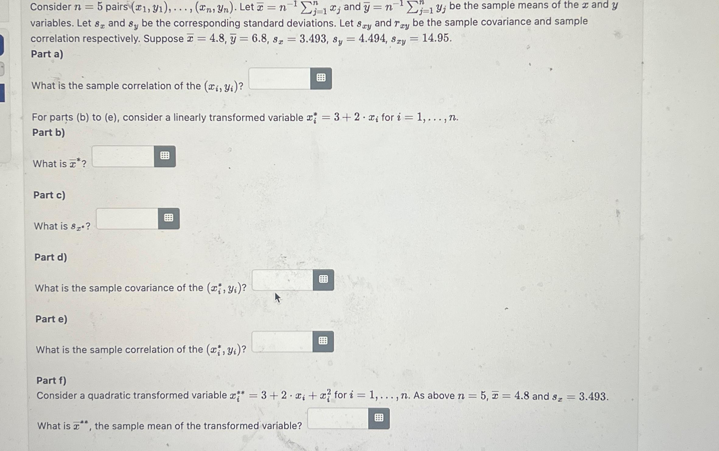 Solved Consider n=5 ﻿pairs (x1,y1),dots,(xn,yn). ﻿Let | Chegg.com