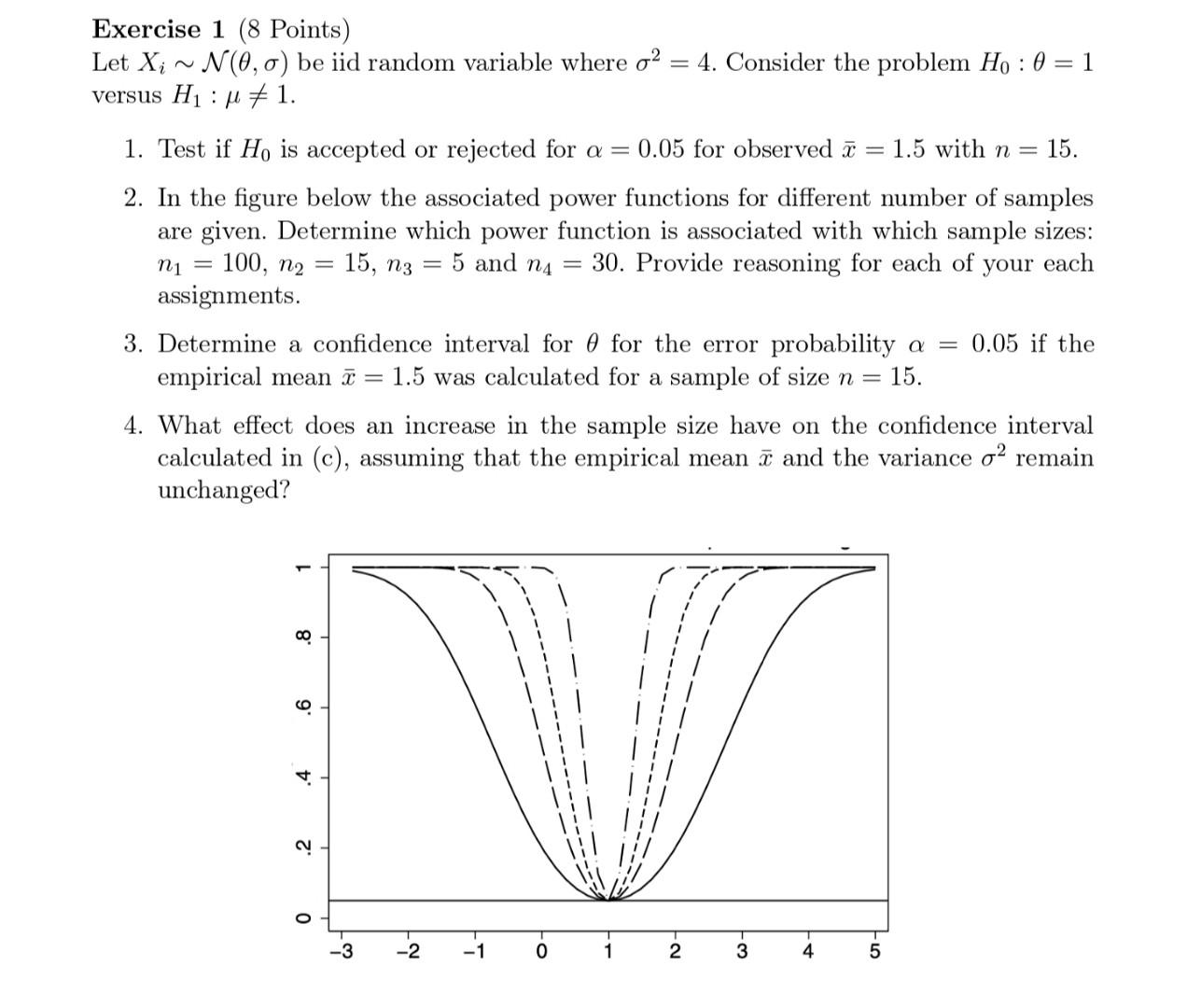 Solved Exercise 1 (8 Points) Let Xi∼N(θ,σ) be iid random | Chegg.com