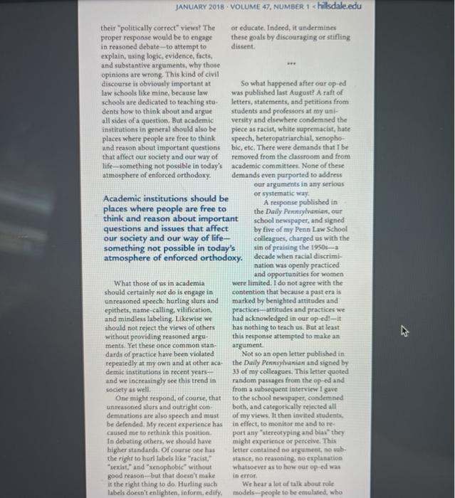 Solved A PUBLICATION OF HILLSDALE COLLEGE Imprimis OVER | Chegg.com