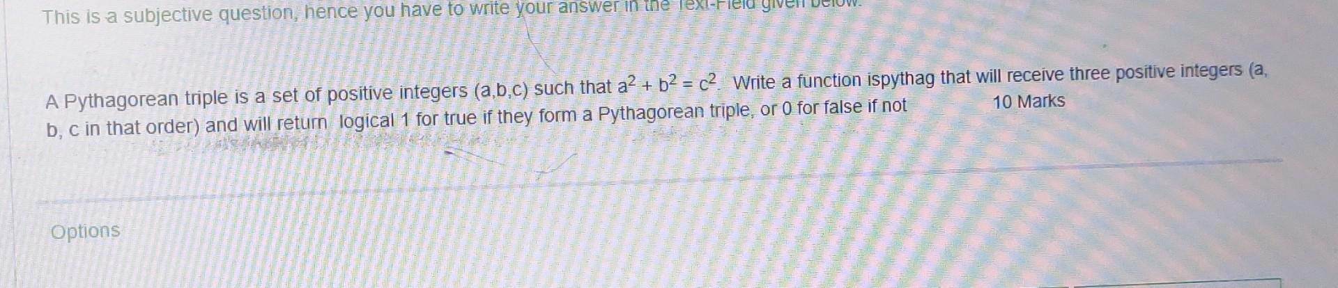 A Pythagorean triple is a set of positive integers | Chegg.com