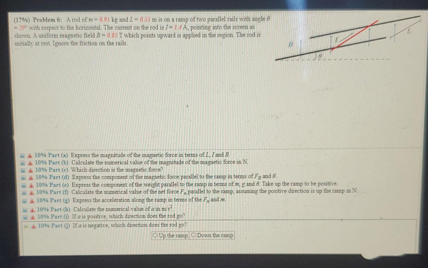 Solved (17\%) Problem 6: A rod of m=0.95 kg and L=0.55 m is | Chegg.com