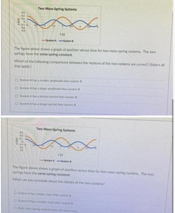 Solved Two Mass-Spring Systems () eeeeee 01 X. 16 -System | Chegg.com