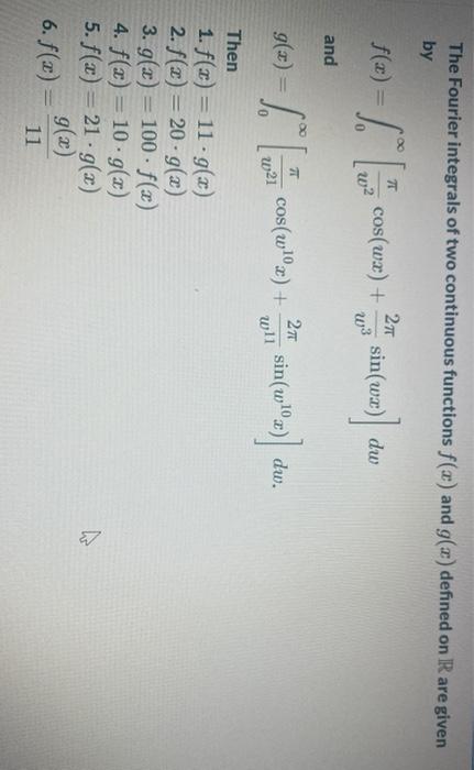 Solved The Fourier integrals of two continuous functions | Chegg.com