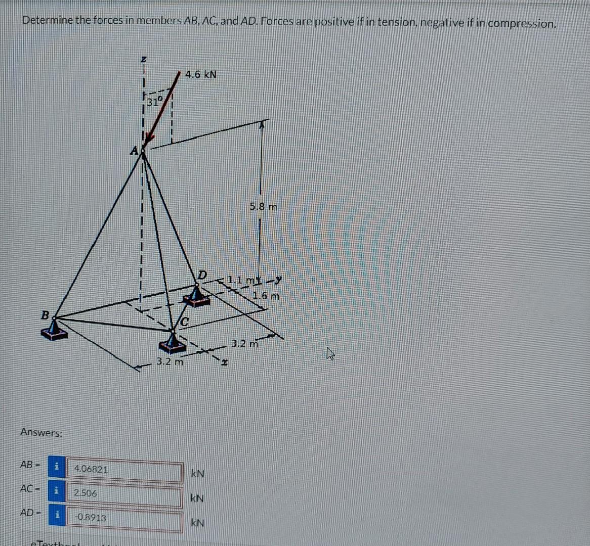 Solved Determine The Forces In Members Ab Ac And Ad
