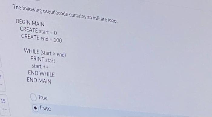 Solved The following pseudocode contains an infinite loop | Chegg.com