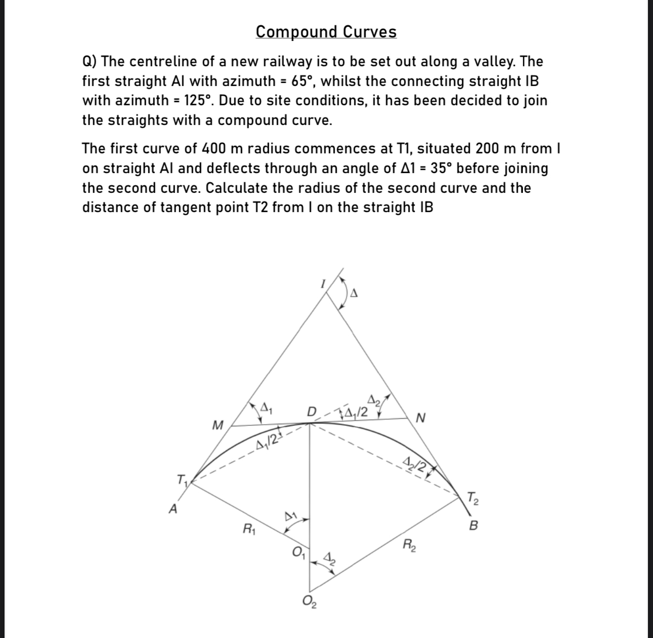 Solved Compound CurvesQ) ﻿The centreline of a new railway is | Chegg.com