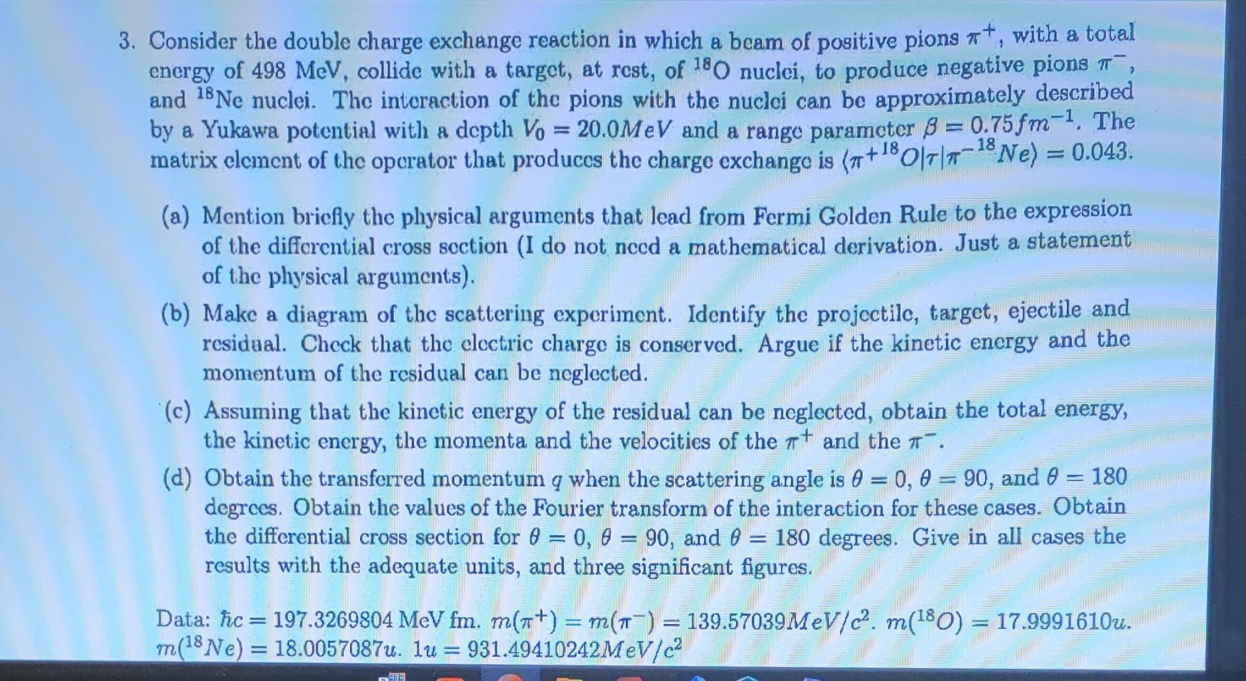 Solved 3. Consider the double charge exchange reaction in | Chegg.com