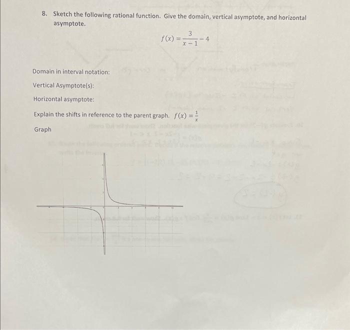 Solved 8. Sketch the following rational function. Give the | Chegg.com