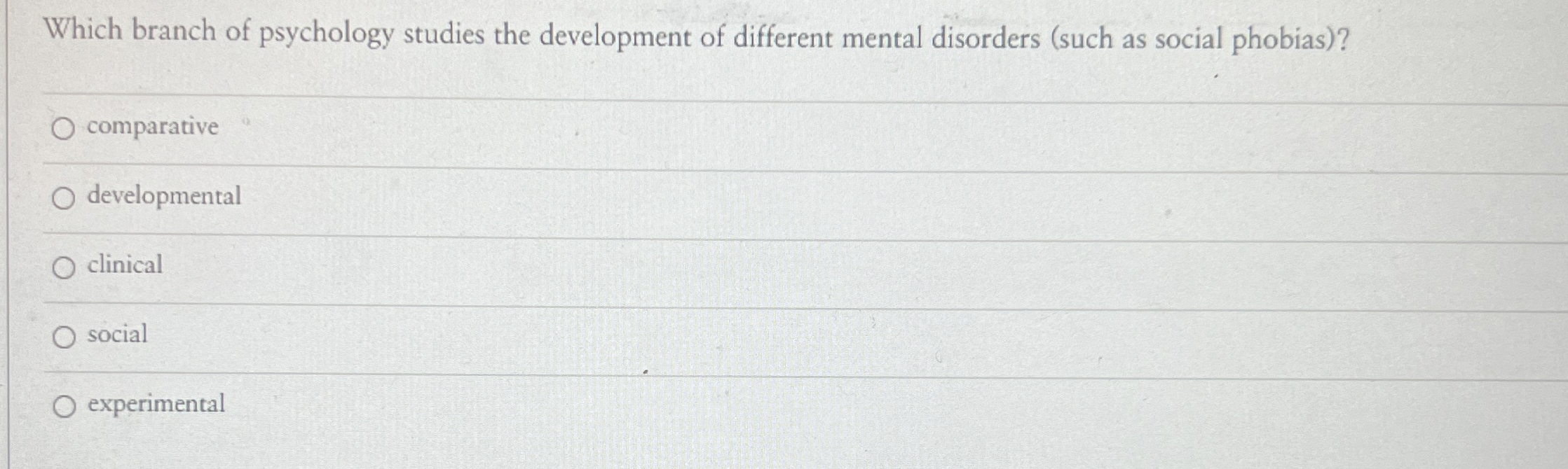 Solved Which branch of psychology studies the development of | Chegg.com