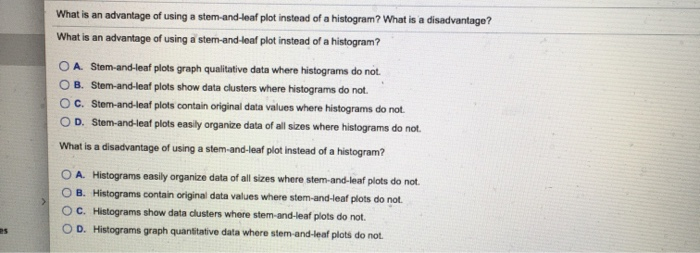 Solved What is an advantage of using a stem-and-leaf plot | Chegg.com