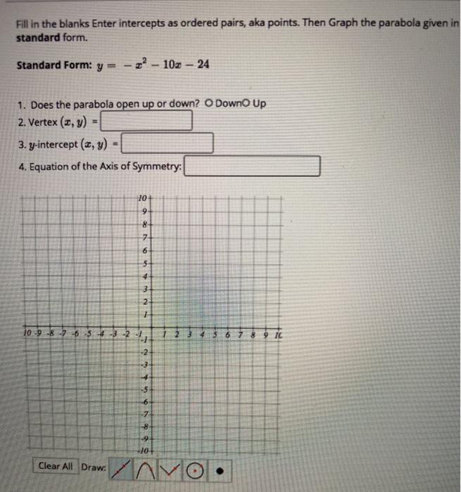 Solved Fill in the blanks Enter intercepts as ordered pairs, | Chegg.com