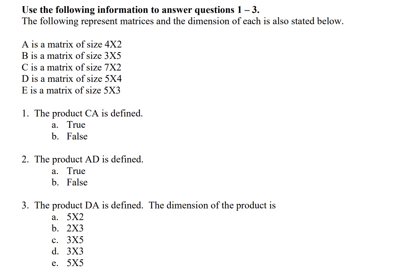 Solved Use the following information to answer questions | Chegg.com