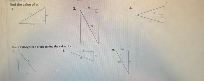 Solved Find the value of a. 1. 2. Use a Pythagorean Triple | Chegg.com