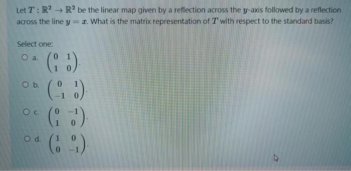 Solved Let T:R2→R2 be the linear map given by a reflection | Chegg.com