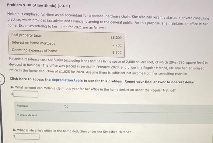 Solved Problem 9-30 (Algorithmic) (LO. 5) Melanie is | Chegg.com