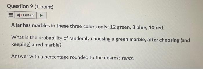 Solved A jar has marbles in these three colors only: 12 | Chegg.com