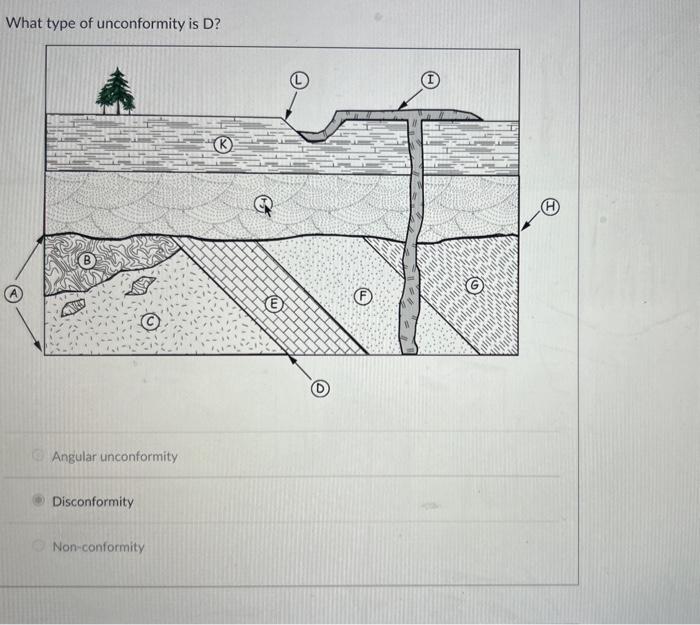 Solved What type of unconformity is D ? Angular unconformity | Chegg.com