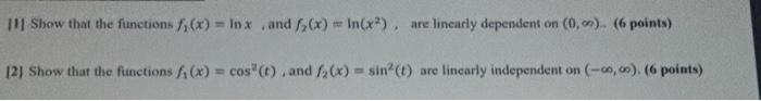 Solved Show that the functions f1(x)=lnx, and f2(x)=ln(x2), | Chegg.com