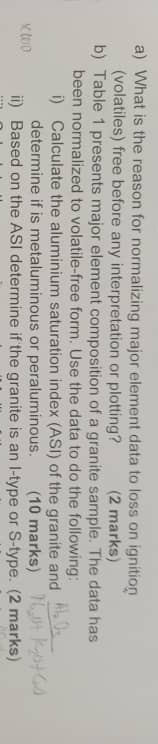 Solved a) ﻿What is the reason for normalizing major element | Chegg.com