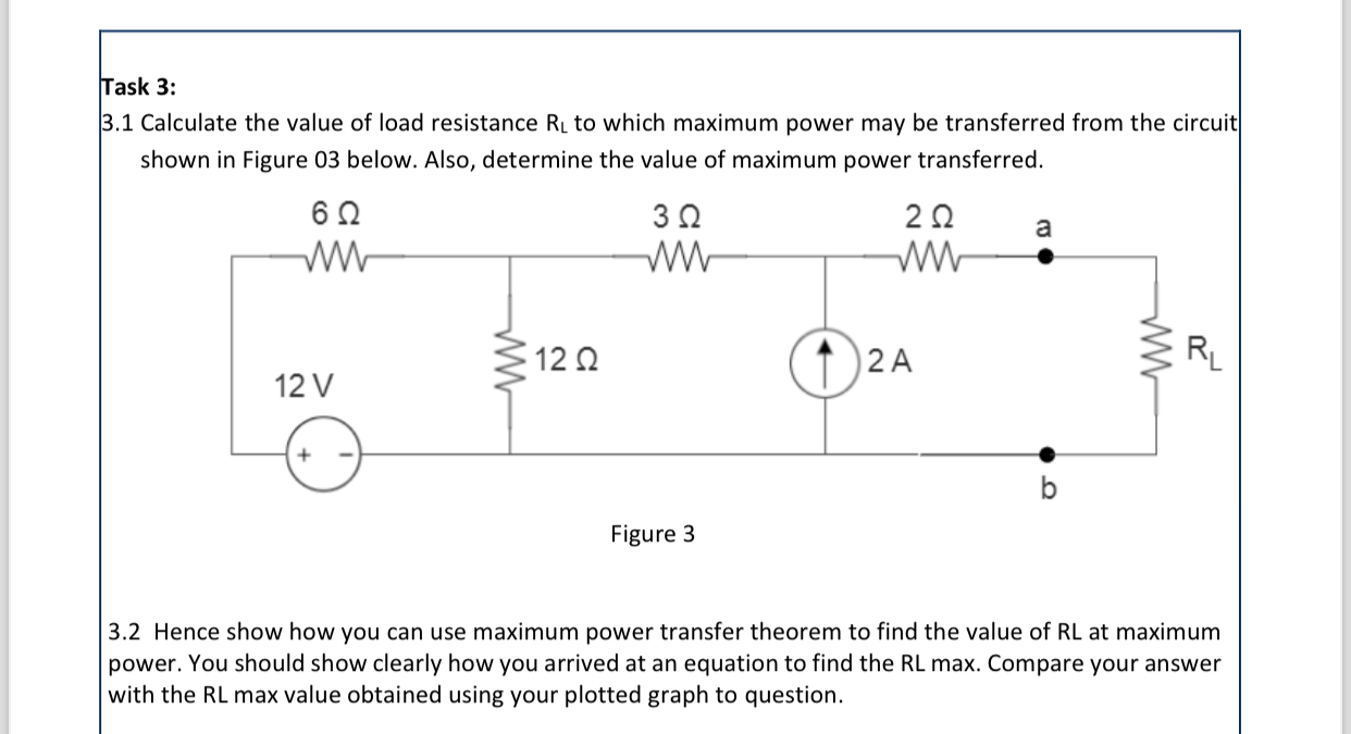 Solved Task 3:3.1 ﻿Calculate the value of load resistance RL | Chegg.com