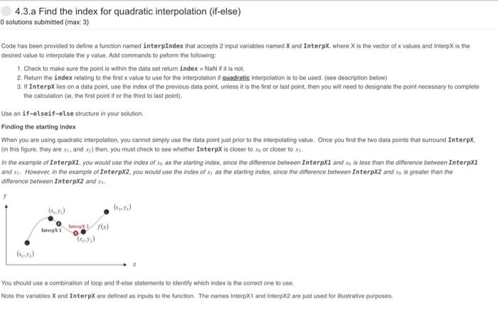 Solved 4.3. a Find the index for quadratic interpolation | Chegg.com