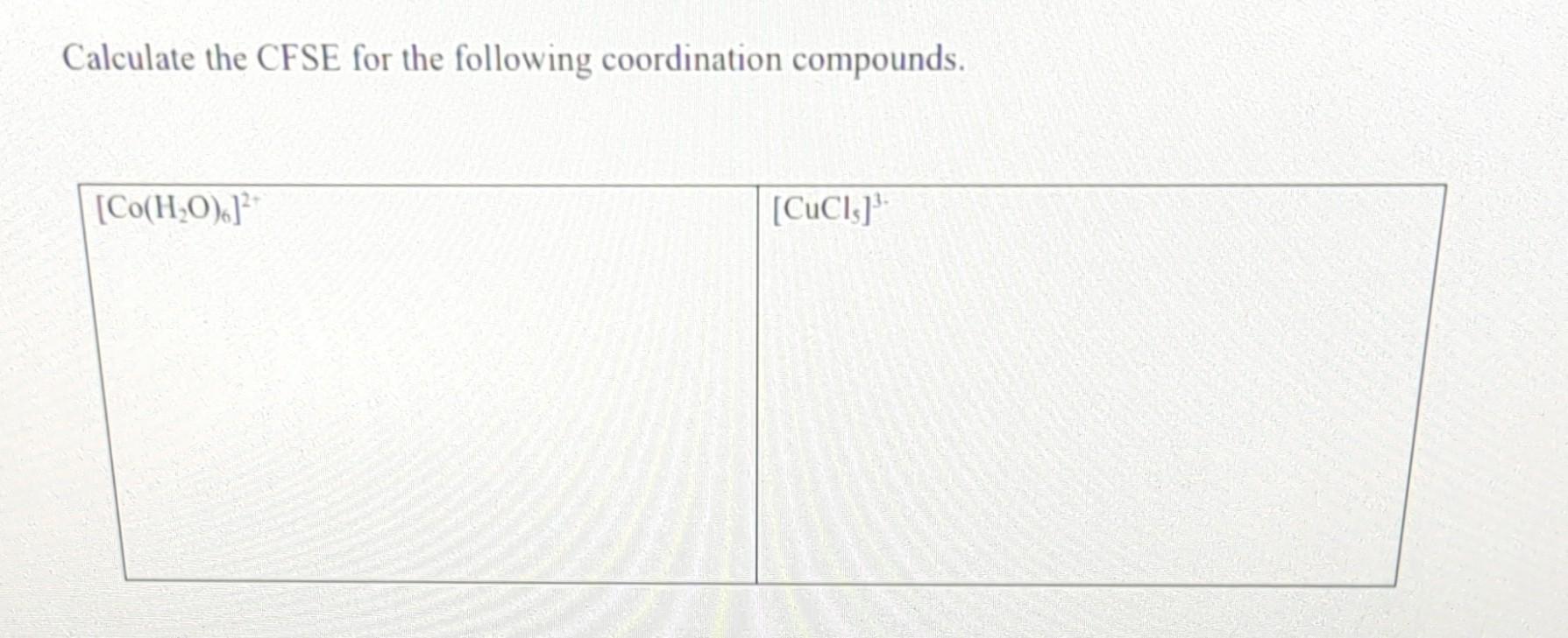 Solved Calculate the CFSE for the following coordination | Chegg.com