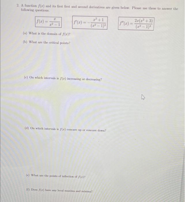 Solved 2. A function (1) and its first first and second | Chegg.com