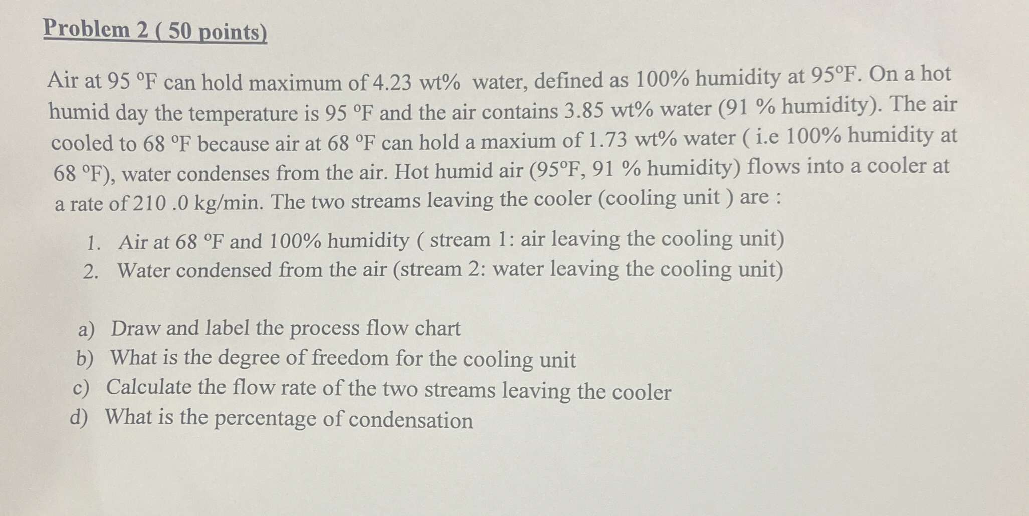 Solved Problem 2 ( 50 ﻿points)Air at 95°F ﻿can hold maximum | Chegg.com