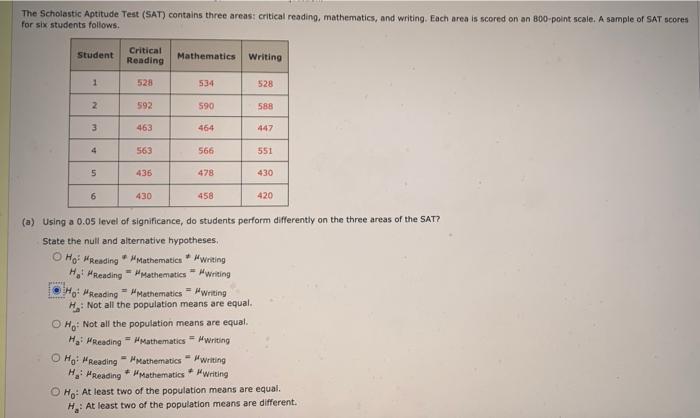 Solved The Scholastic Aptitude Test (SAT) contains three | Chegg.com