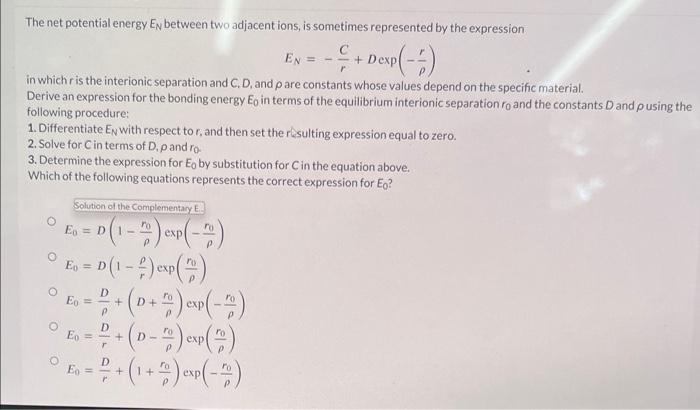 Solved The net potential energy EN between two adjacent | Chegg.com