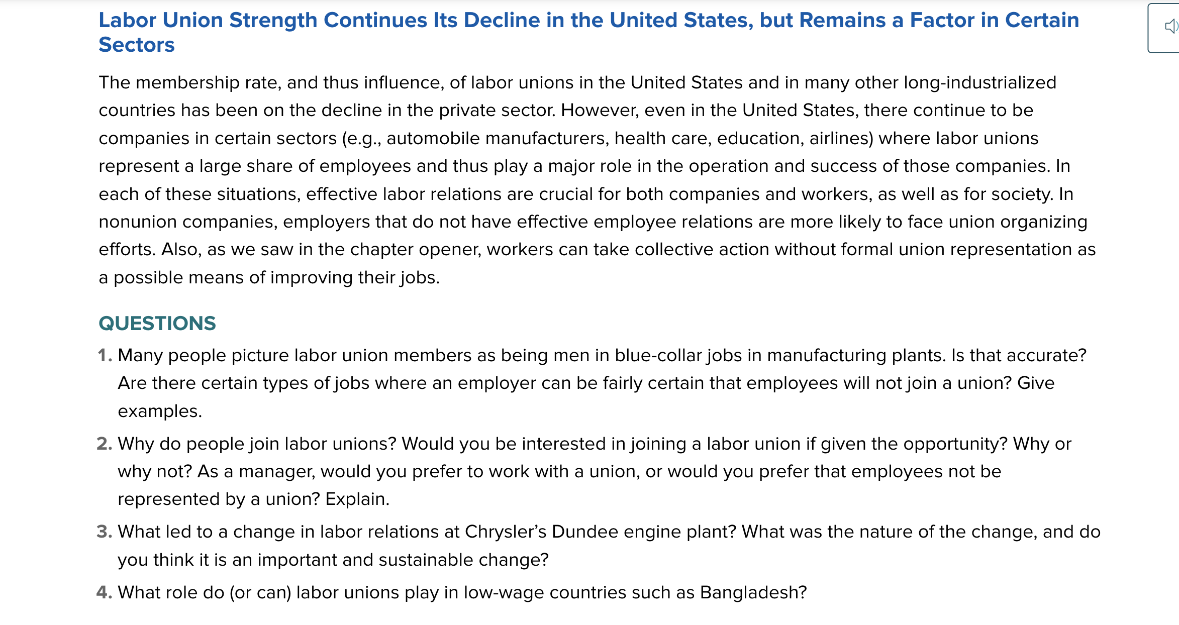 Solved Labor Union Strength Continues Its Decline in the | Chegg.com