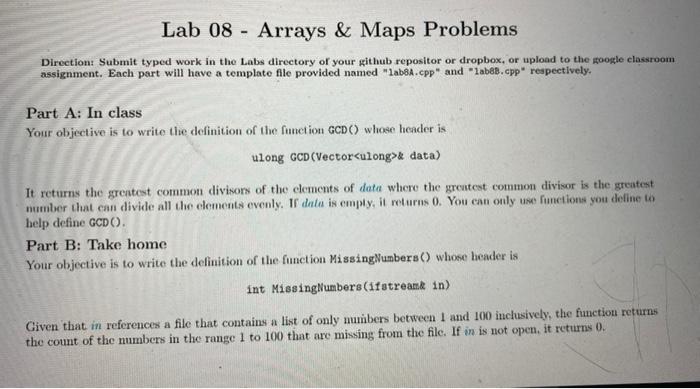 Solved Lab 08 Arrays And Maps Problems Direction Submit 6158