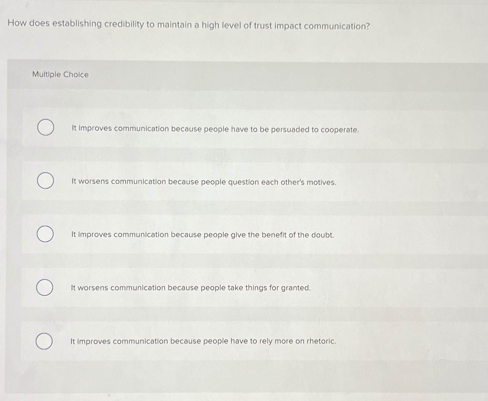 Solved How does establishing credibility to maintain a high | Chegg.com