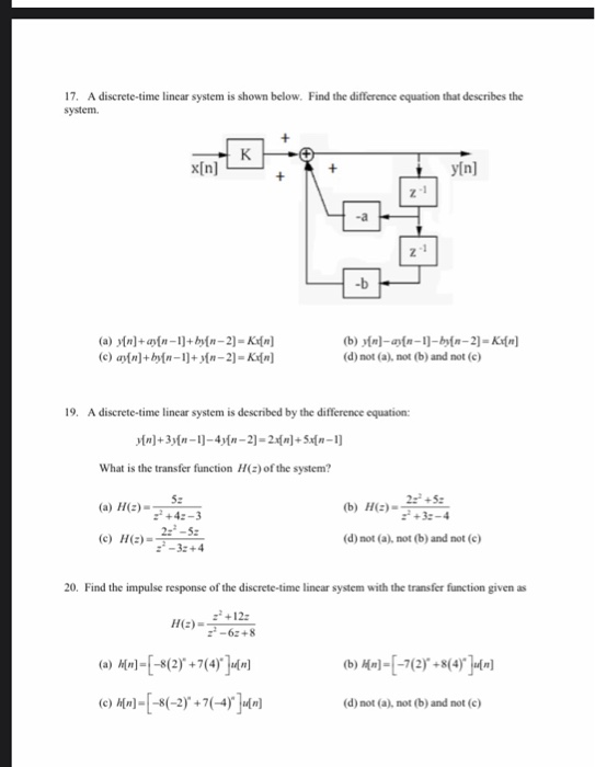 Solved 17. A discrete-time linear system is shown below. | Chegg.com