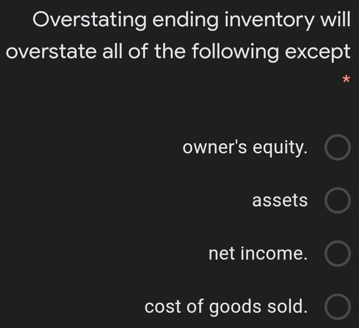 Solved Overstating ending inventory will overstate all of | Chegg.com
