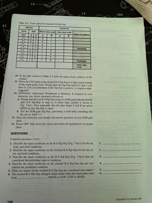 Solved NAME DATE 7-1 LAB EXPERIMENT: R-S FLIP-FLOPS | Chegg.com